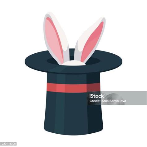 토끼 귀가 달린 마법 모자 토끼와 마술사 모자 서커스 쇼 모자를 쓴 마법의 토끼 토끼 트릭 벡터 일러스트 레이 션 개념에 대한 스톡 벡터 아트 및 기타 이미지 Istock