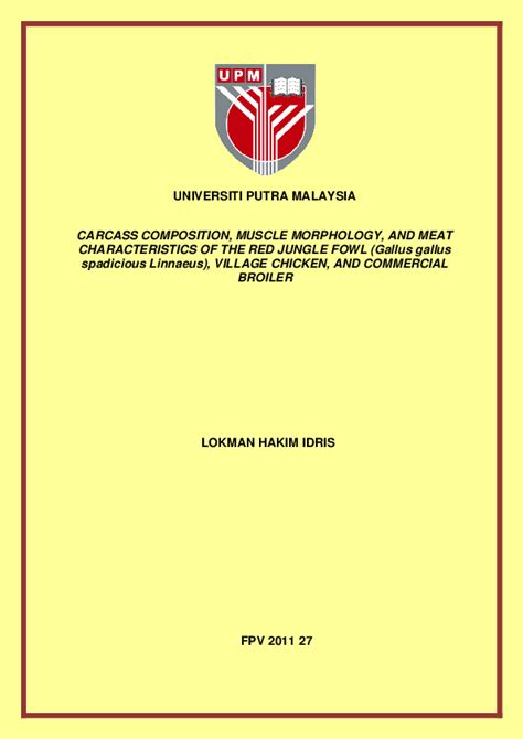 Pdf Carcass Composition Muscle Morphology And Meat Characteristics For The Red Jungle Fowl
