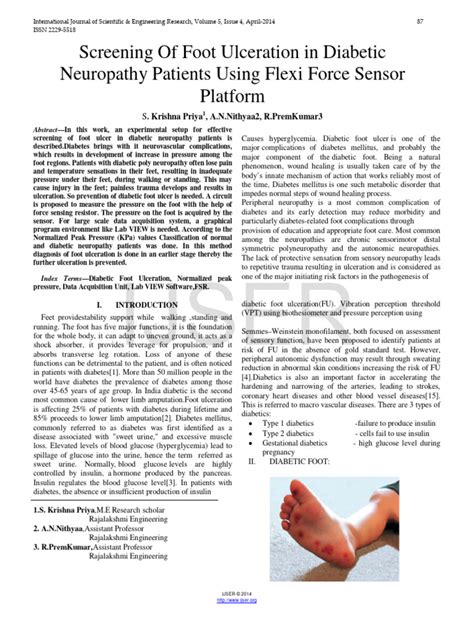 Researchpaper Screening Of Foot Ulceration In Diabetic Neuropathy Patients Using Flexi Force