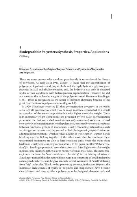 Pdf Chapter 1 Biodegradable Polyesters Synthesis Properties Applications In Book