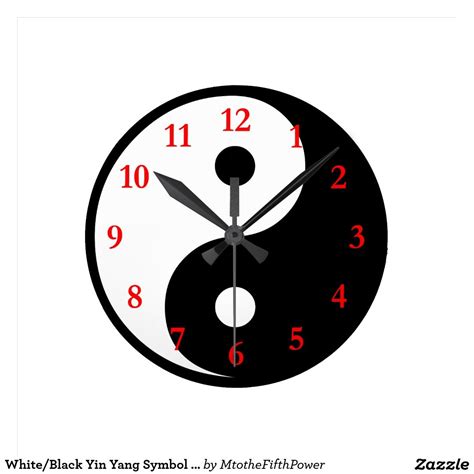 Whiteblack Yin Yang Symbol With Red Numbers Round Clock Yin Yang