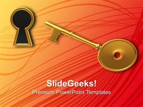 Golden Key And Keyhole Illustration PowerPoint Templates Ppt Backgrounds For Slides