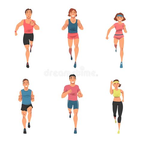 People Character Running In Sportswear And Trainers Engaged In Sport Training And Workout Vector People Character Running In Sportswear And Trainers Engaged In Sport Training And Workout Vector