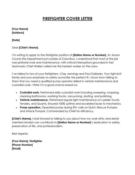 Firefighter Cover Letter Templates Samples And Tips