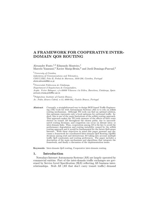 Pdf A Framework For Cooperative Inter Domain Qos Routing