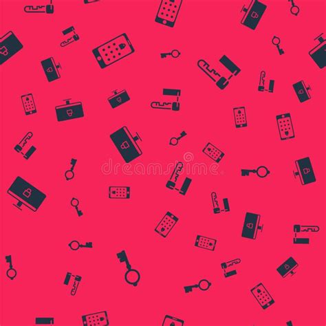 Set Old Key Mobile And Graphic Password Lock On Computer Monitor And Marked On Seamless