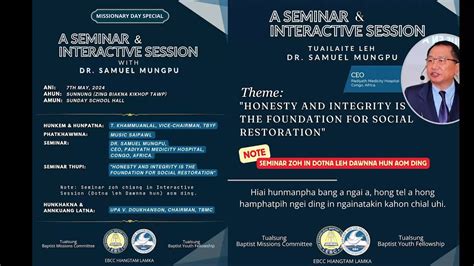Seminar And Interractive Session With Dr Samuel Mungpu Tualsung Misson