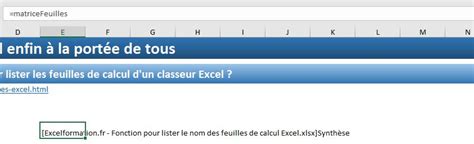 Quelle Fonction Permet De Lister Le Nom Des Feuilles De Calcul Excel Sans Vba Excel Formation