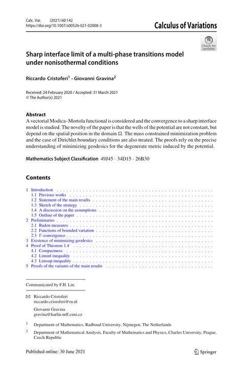 Pdf Sharp Interface Limit Of A Multi Phase Transitions Model Under Nonisothermal Conditions