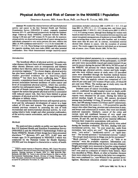 pdf physical activity and risk of cancer in the nhanes i population