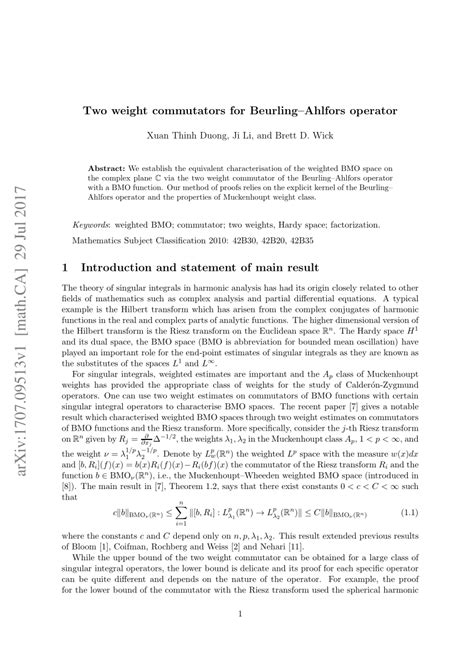 Pdf Two Weight Commutators For Beurling Ahlfors Operator