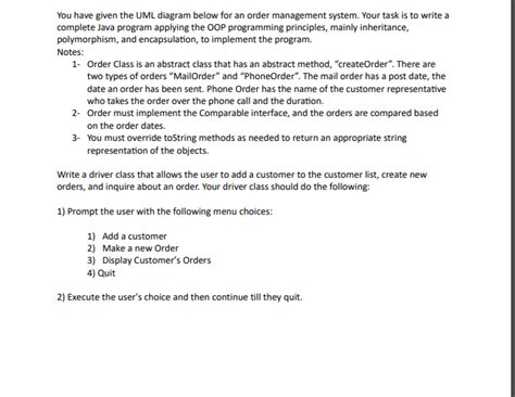 solved you have given the uml diagram below for an order