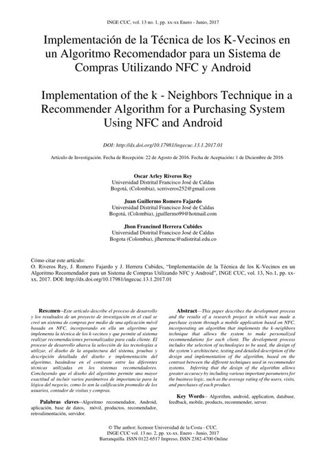 Pdf Implementación De La Técnica De Los K Vecinos En Un Algoritmo Recomendador Para Un Sistema