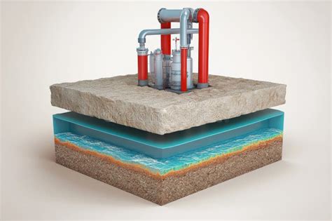 Layered Cross Section Of Geothermal Heating System Beneath Surface