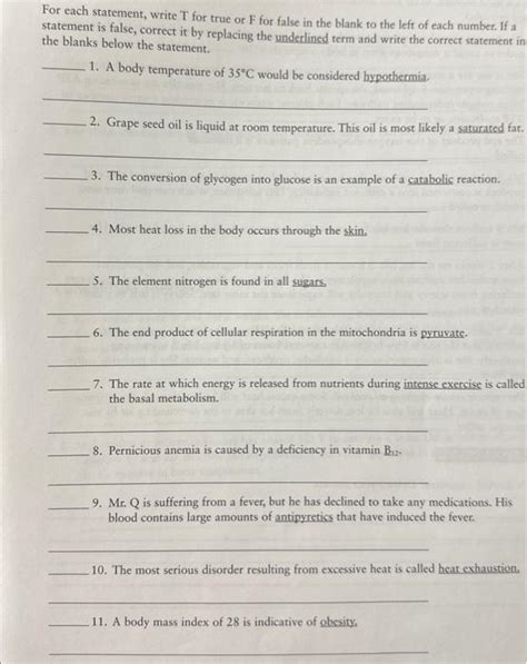 Solved For Each Statement Write T For True Or F For False Chegg