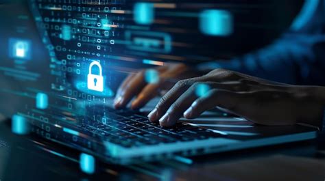 Image Of Hands On Keyboard With Cybersecurity And Data Encryption