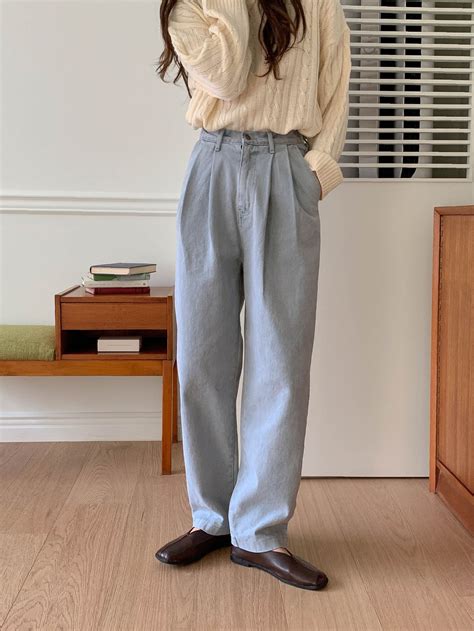 미드나잇랩소디 Smlxl2xl3xl 610 하이웨스트 핀턱 뒷밴딩 와이드 데님 팬츠 2color 하비바지 중청 그레이