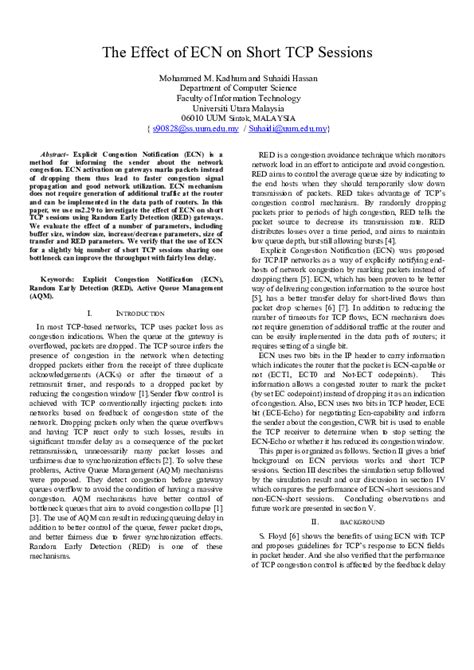 Pdf The Effect Of Ecn On Short Tcp Sessions M K