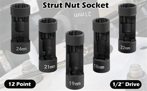 5pcs Strut Nut Socket 18mm 19mm 21mm 22mm 24mm With 12