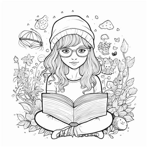 Ilustra O Livro Para Colorir P Gina Mulheres Leem Livro Vetor Premium