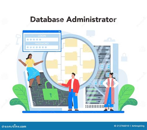 dba database administrator concept with people letters and icons flat vector illustration