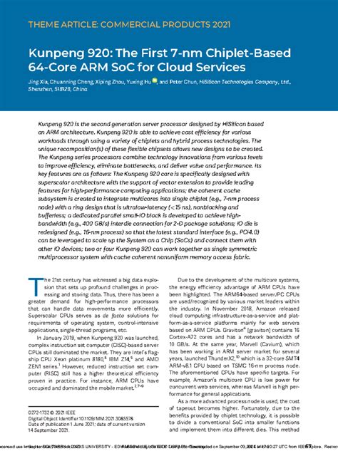 Kunpeng 920 The First 7 Nm Chiplet Based 64 Core Arm So C For Cloud