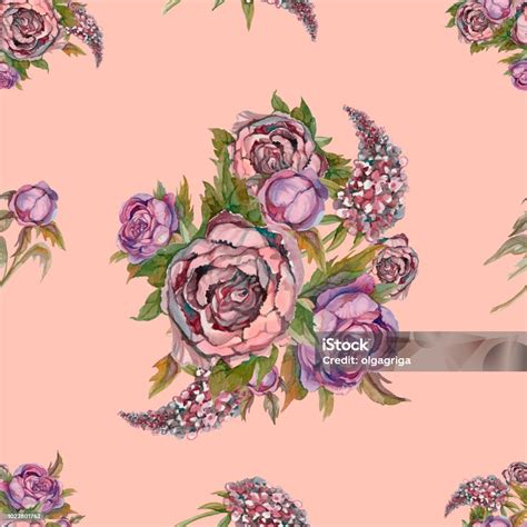 꽃의 완벽 한 패턴입니다 수채화 꽃입니다 장미 모란 라일락입니다 꽃의 부케를 고 대입니다 웨딩 부케 파스텔 색상입니다 수채화 그림입니다 0명에 대한 스톡 벡터 아트 및 기타