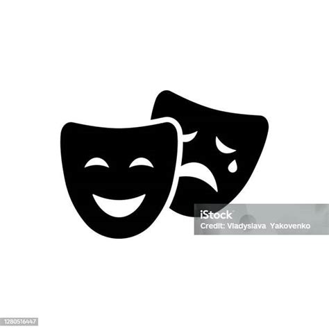 코미디와 비극 마스크 아이콘 에 블랙 극장의 행복하고 불행한 전통적인 상징 벡터 Eps 10 흰색 배경에 격리 Performing Arts Event에 대한 스톡 벡터 아트