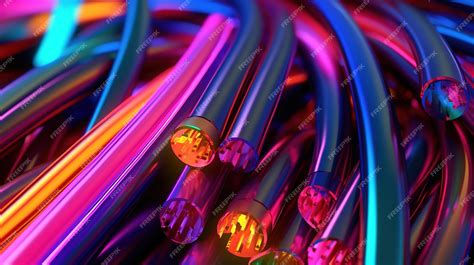 Premium Ai Image Abstract Fiber Optic Lines With Particles Colliding Blue Pink And Orange Cgi