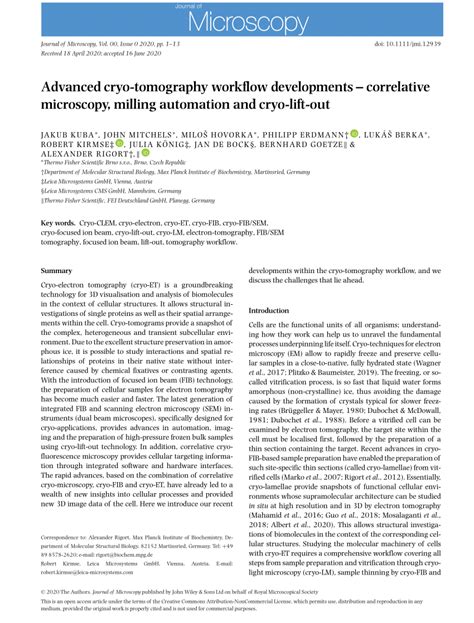 Pdf Advanced Cryo‐tomography Workflow Developments Correlative