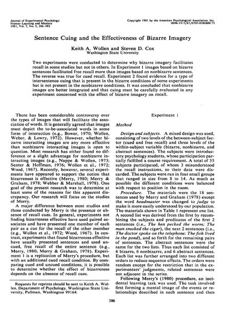 Sentence Cueing Pdf Recall Memory Experiment