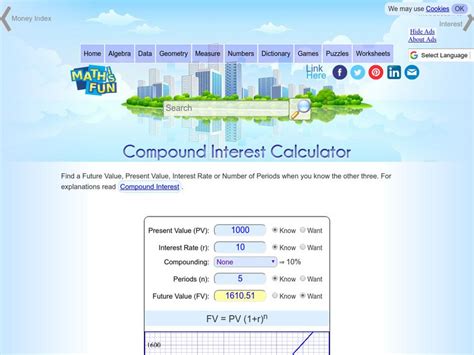 Math Is Fun Compound Interest Calculator Interactive For 9th 10th Grade Lesson Planet