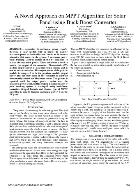 Pdf A Novel Approach On Mppt Algorithm For Solar Panel Using Buck Boost Converter