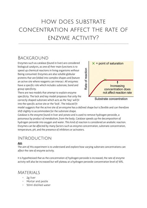 Lab Report The Effect Of Substrate Concentration On Enzyme Activity