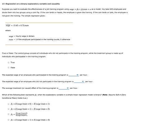Solved 17 Regression On A Binary Explanatory Variable And