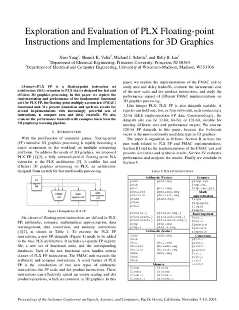 Pdf Exploration And Evaluation Of Plx Floating Point Instructions And Implementations For 3d
