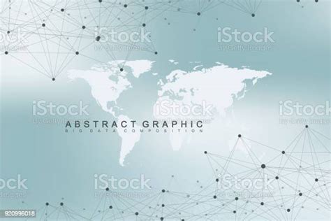 글로벌 기술 네트워킹 개념 세계 지도입니다 디지털 데이터 시각화입니다 라인 총입니다 큰 데이터 배경 통신 합니다 과학적인 벡터 일러스트 레이 션 Dna에 대한 스톡 벡터