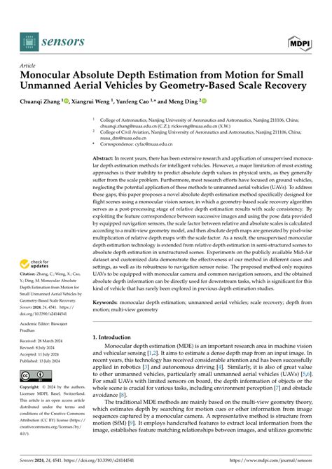 pdf monocular absolute depth estimation from motion for small