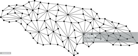 자메이카 지도 다각형 모자이크의 네트워크 광선 및 점 벡터 일러스트 레이 션 라인 자메이카에 대한 스톡 벡터 아트 및 기타