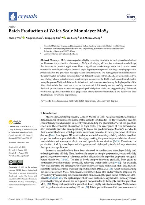 Pdf Batch Production Of Wafer Scale Monolayer Mos2