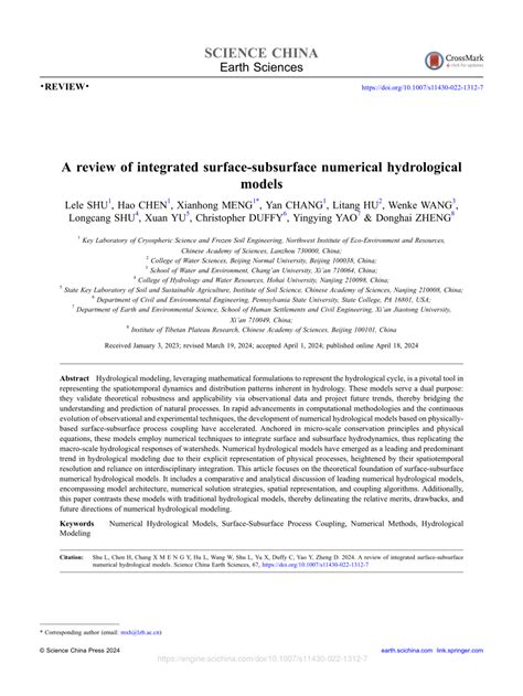 Pdf A Review Of Integrated Surface Subsurface Numerical Hydrological Models