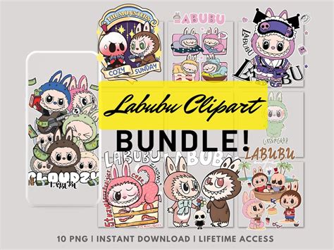 Funny Labubu Characters Clipart Bundle Monsters Character Colorful