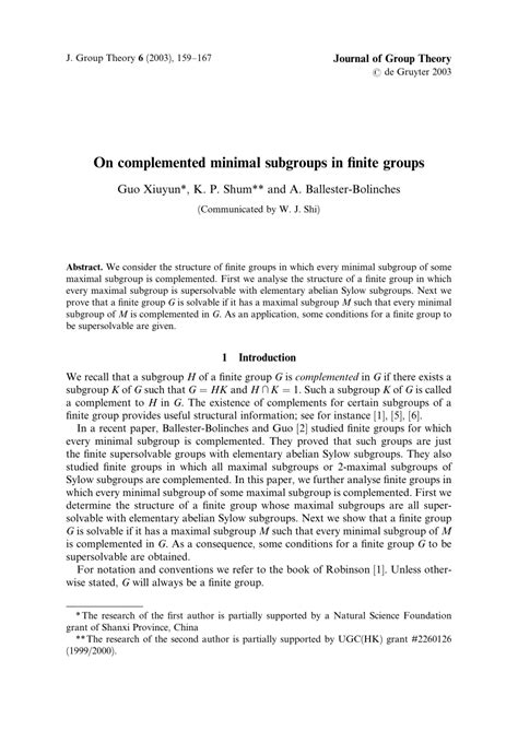 Pdf On Complemented Minimal Subgroups In Finite Groups