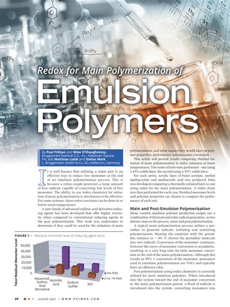 Redox For Main Polymerization Of Emulsion Polymers Pdf Polymerization Redox