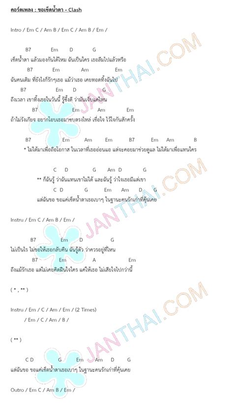 คอร์ดเพลง ขอเช็ดน้ำตา Clash Janthai Music คอร์ดกีตาร์ เนื้อเพลง คอร์ดเพลง ฟังเพลง Mv