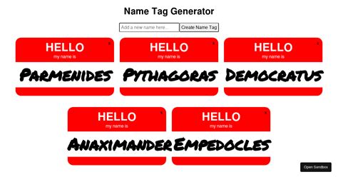 React Name Tag Generator Codesandbox