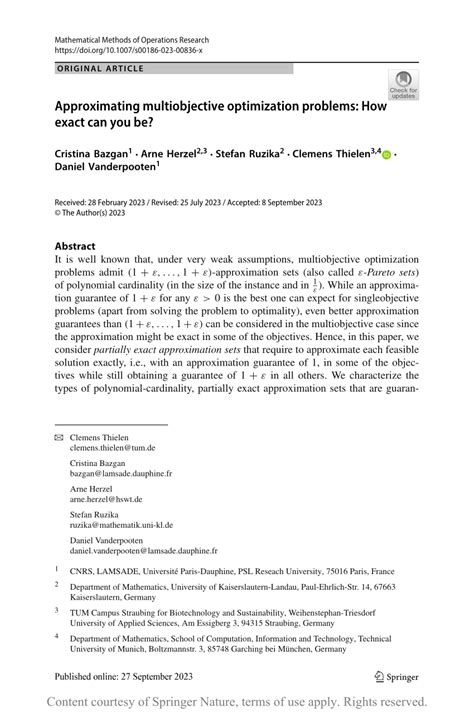 Pdf Approximating Multiobjective Optimization Problems How Exact Can You Be