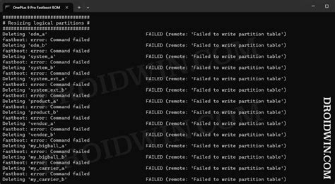Fix Failed Remote ‘failed To Write Partition Table Droidwin