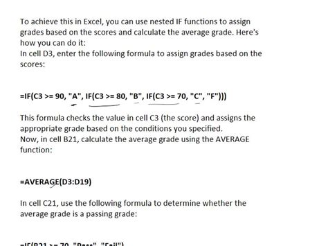 Solved Write A Nested If Function In Cell D3 That Assigns A Grade Of A