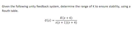 Solved Given The Following Unity Feedback System Determine